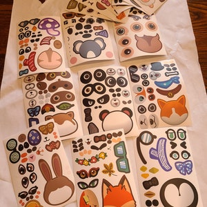 Animal Faces Stickers Set; 15 Sheets; Eyes, Nose, Accessories; Fun Gift ...