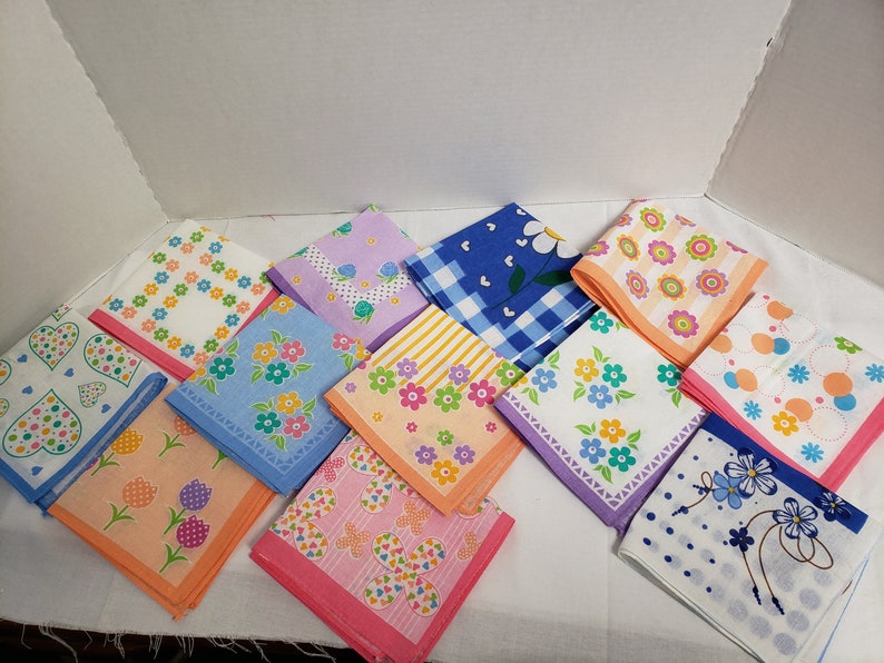 Set of 12 Ladies' Cheery Bright Handkerchiefs - Etsy