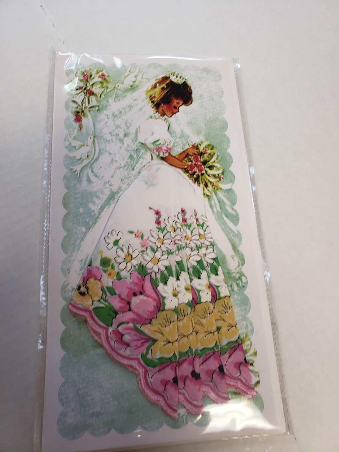 Handkerchief Card; Bride, Wedding Card; Useable Hankie; Old Fashioned ...