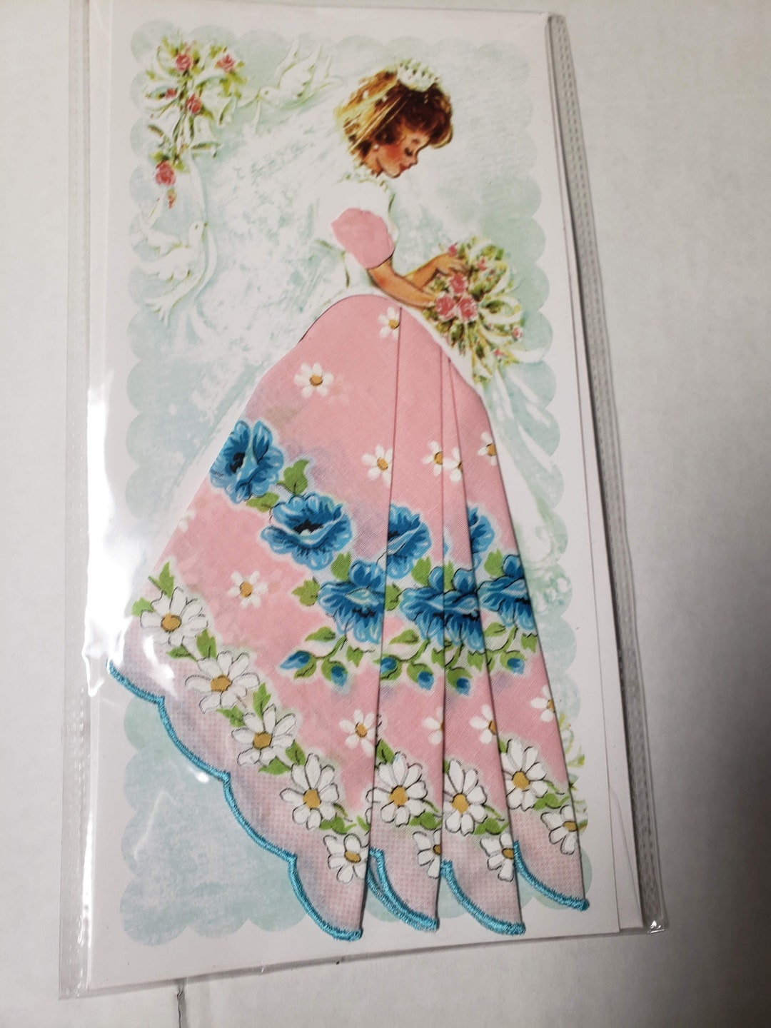 Handkerchief Card; Bride, Wedding Card; Useable Hankie; Old Fashioned ...