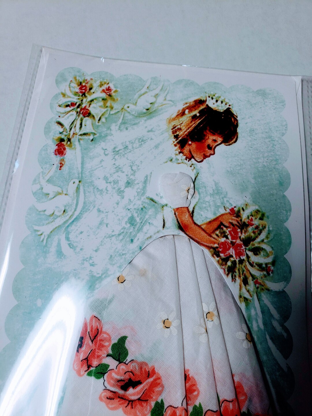 Handkerchief Card; Bride, Wedding Card; Useable Hankie; Old Fashioned ...