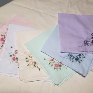 Set of 6 Embroidered Pastel Colored Handkerchiefs; 14" Size - Etsy