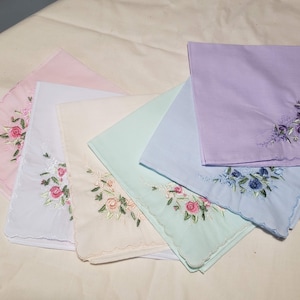 Set of 6 Embroidered Pastel Colored Handkerchiefs; 14" Size - Etsy
