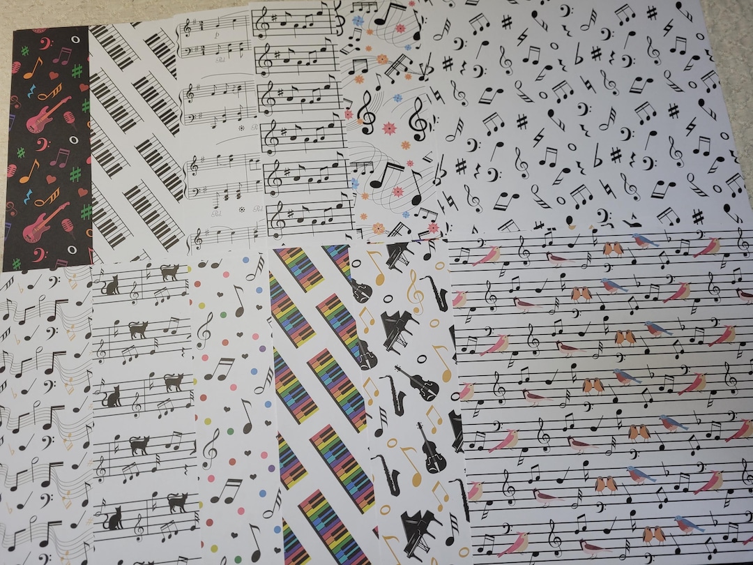 Music Notes Scrapbooking Paper; Big Variety; 11.8" Sheets; Pack of 24 ...