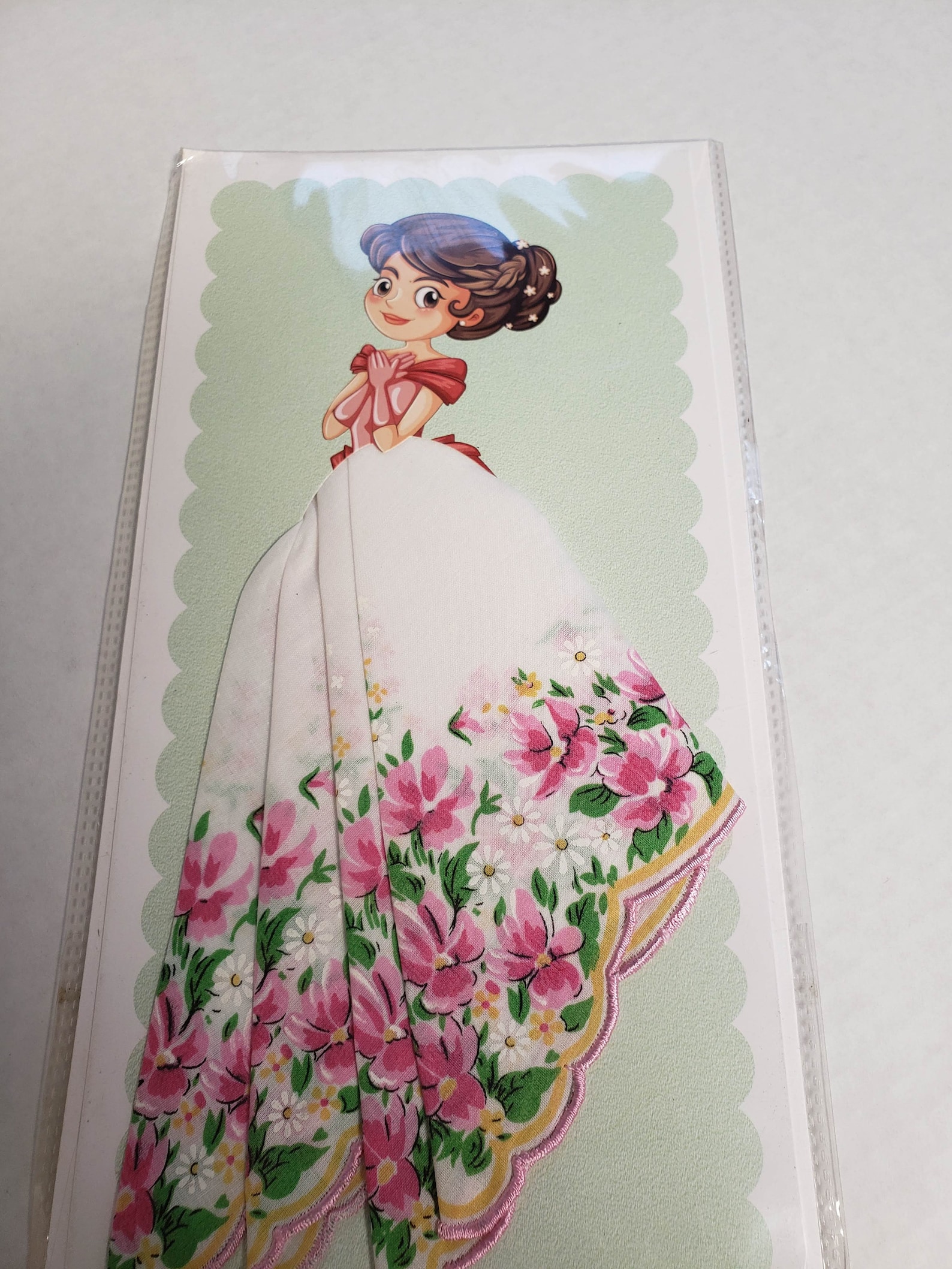 Retro Handkerchief Card; Young Lady, Greeting Card; Useable Hankie ...