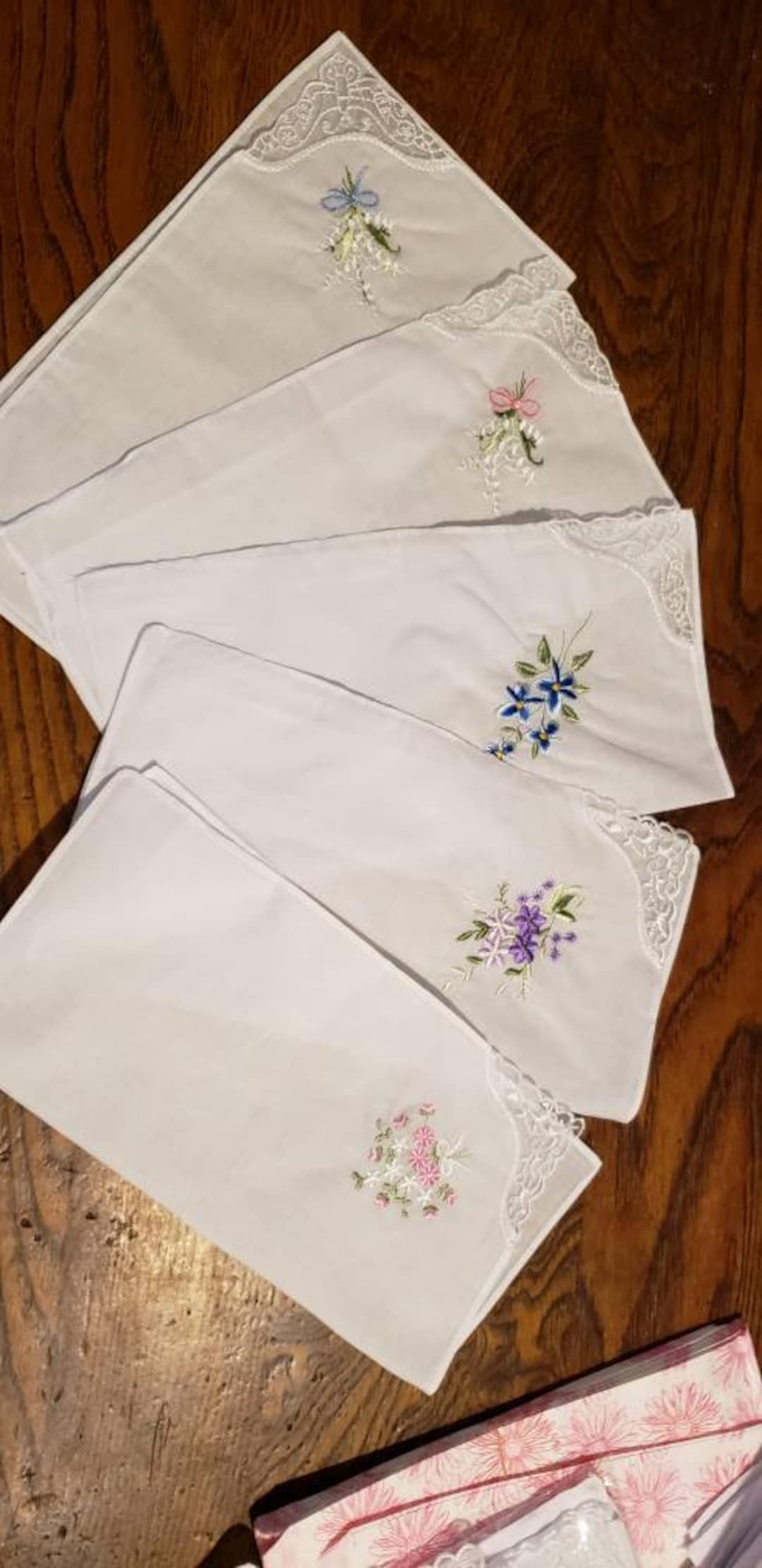 Embroidered Floral Lace Handkerchiefs - Set of 5 Cotton Hankies - Etsy