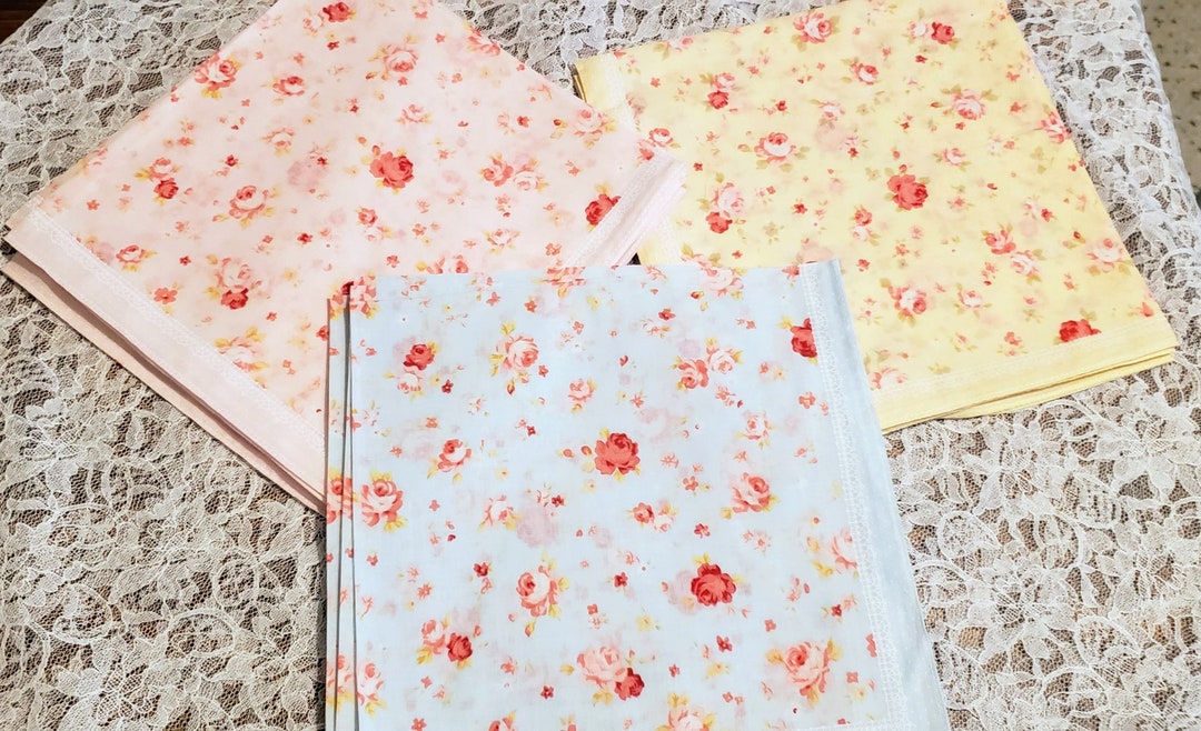 Large Handkerchiefs; Kerchiefs; Napkins; Pastel Background With Roses ...
