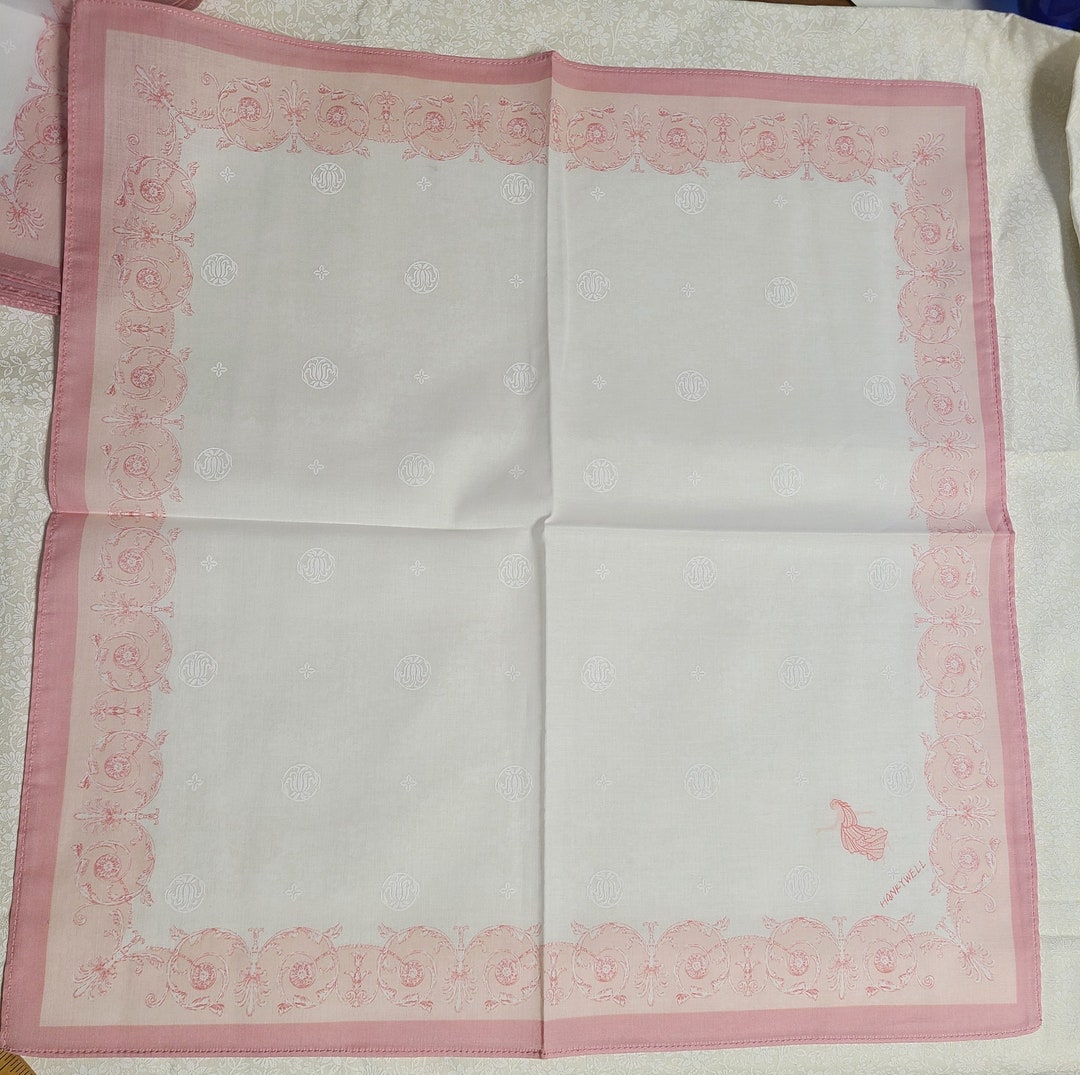 Handkerchief Women's Set of 4 New Handkerchiefs; LARGE White With Pink ...