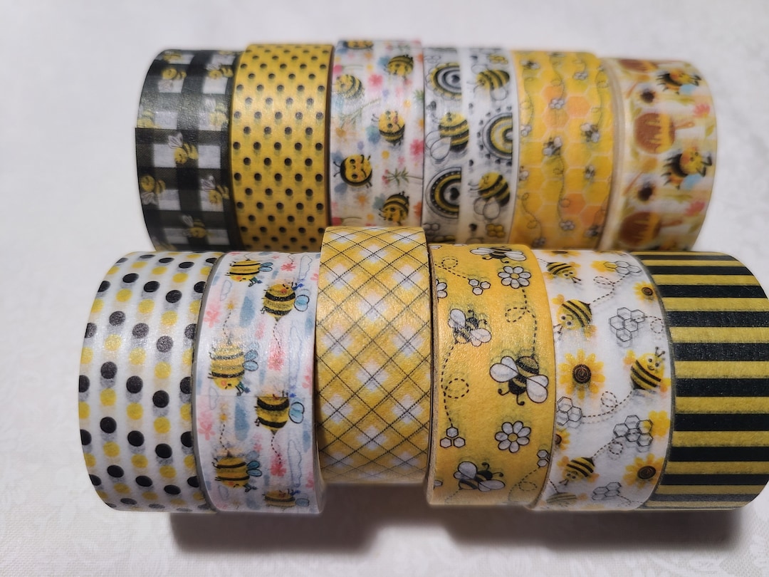 Yellow & Black Bees Theme Washi Tape Set; Pretty Designs; 12 Rolls ...