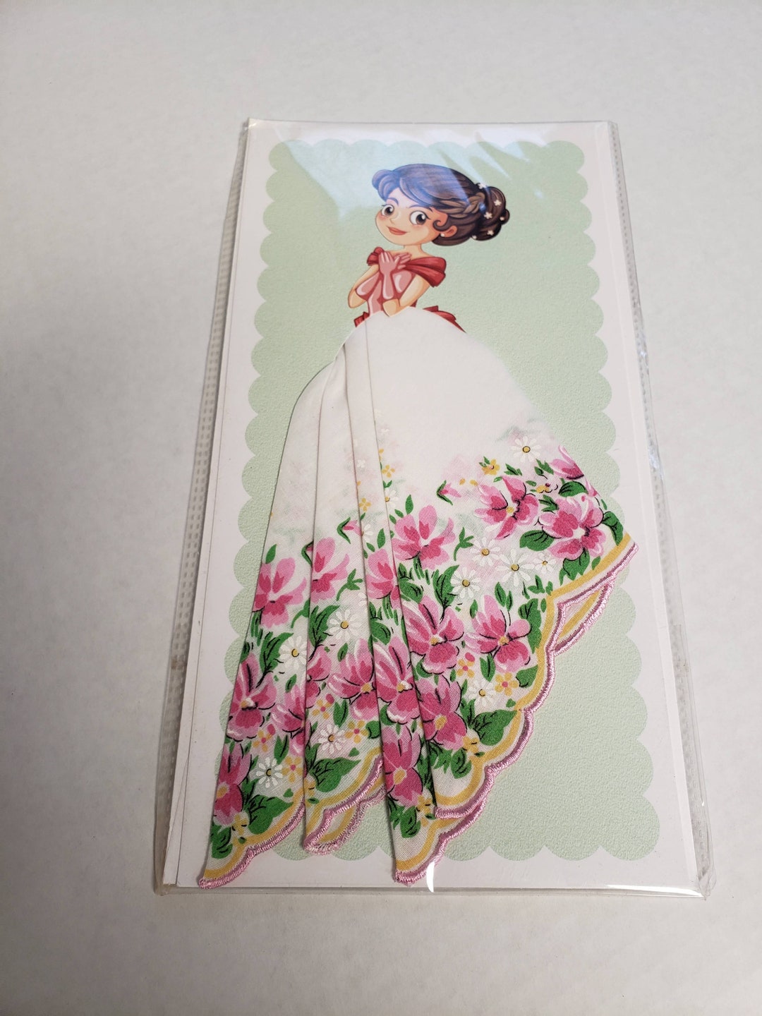Retro Handkerchief Card; Young Lady, Greeting Card; Useable Hankie ...