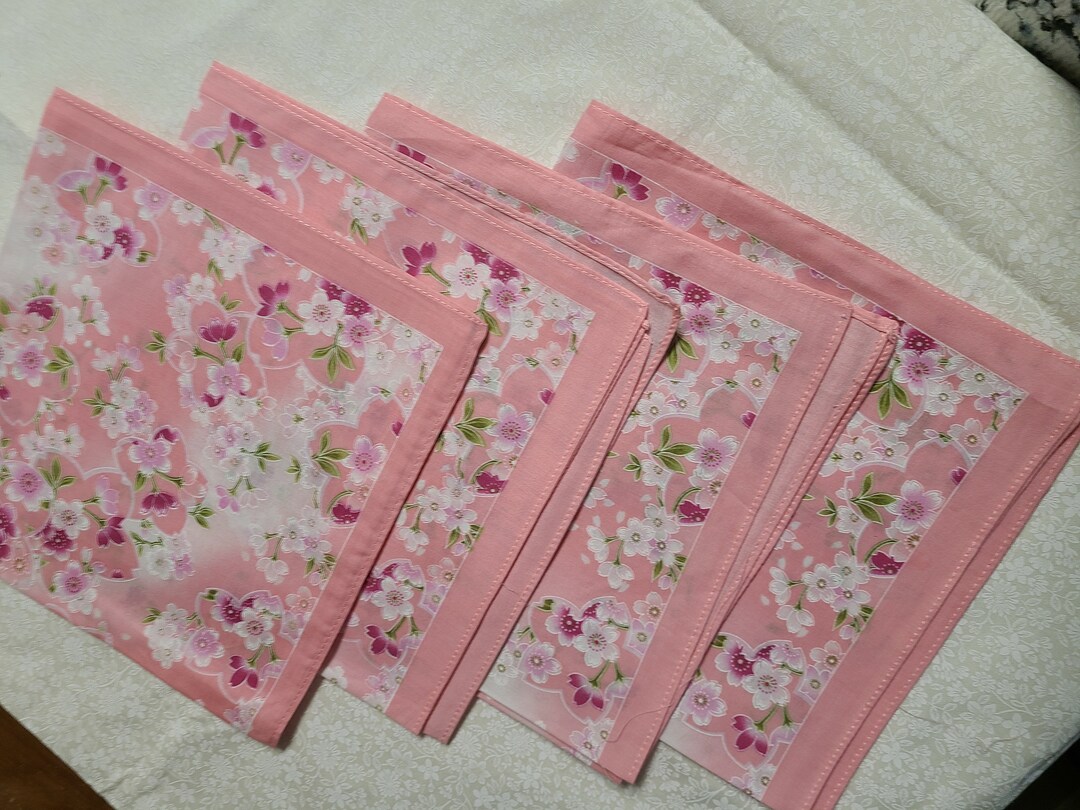 Handkerchief Women's Set of 4 New Handkerchiefs; LARGE Pink With Dark ...