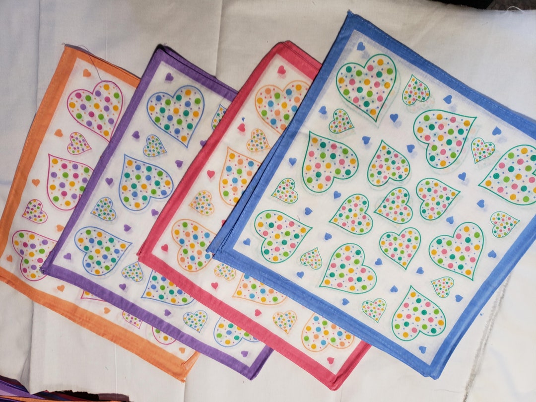 Cotton Handkerchiefs Set of 12: Cheery Hearts & Polka Dot Design - Etsy