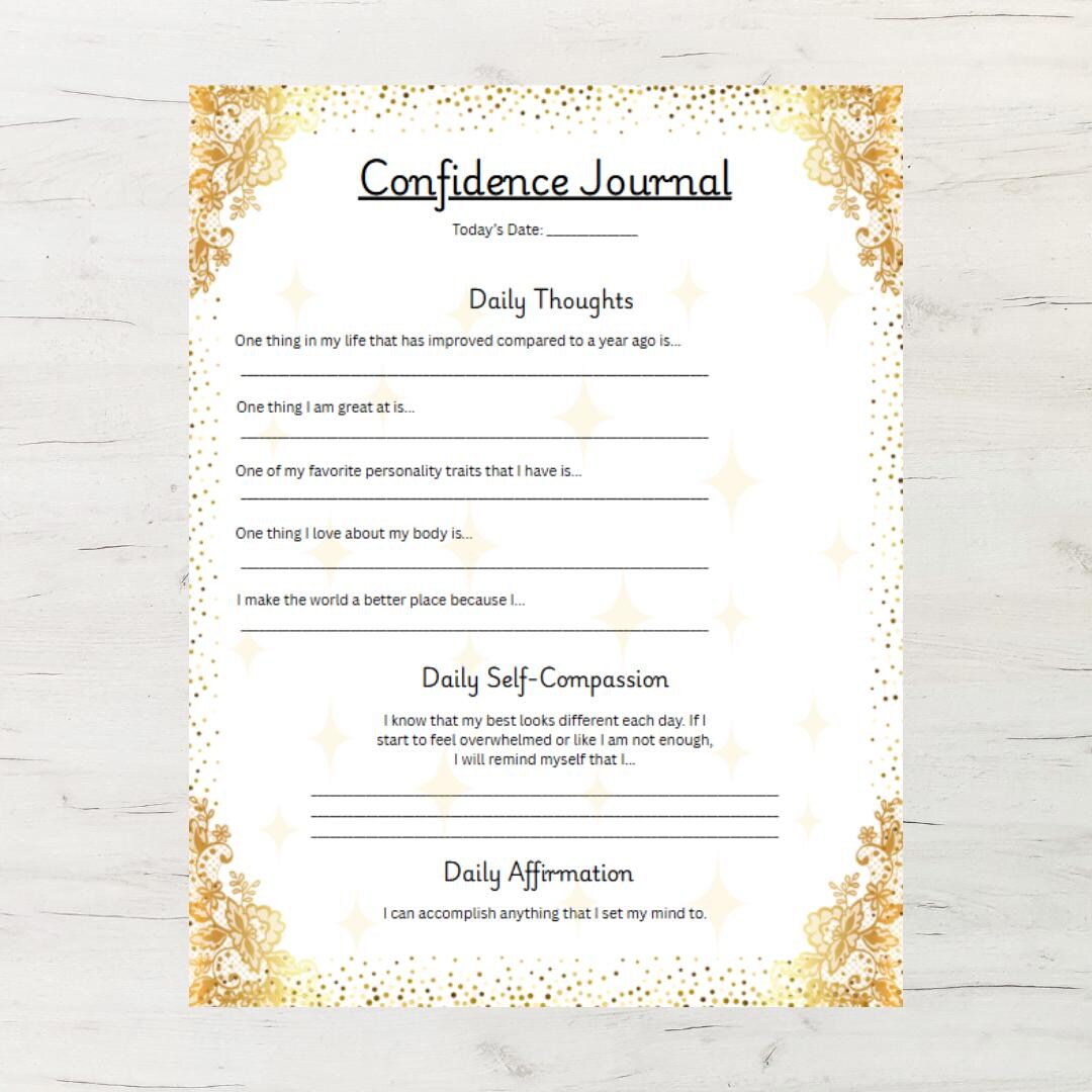 Confidence Journal Page Printable PDF Self Esteem Daily Prompts ...