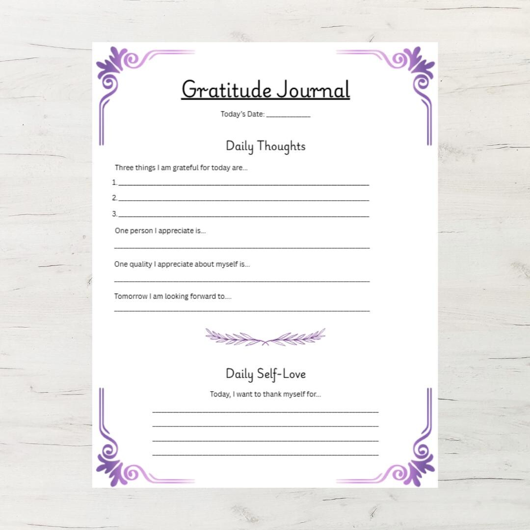Gratitude Journal Page Printable Daily Self Love Worksheet Mental ...