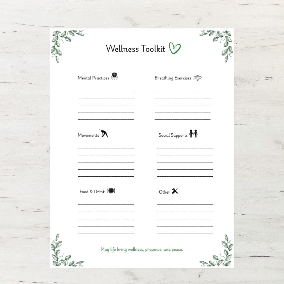 Wellness Toolkit Worksheet PDF Mental Health Self Care Printable Coping ...