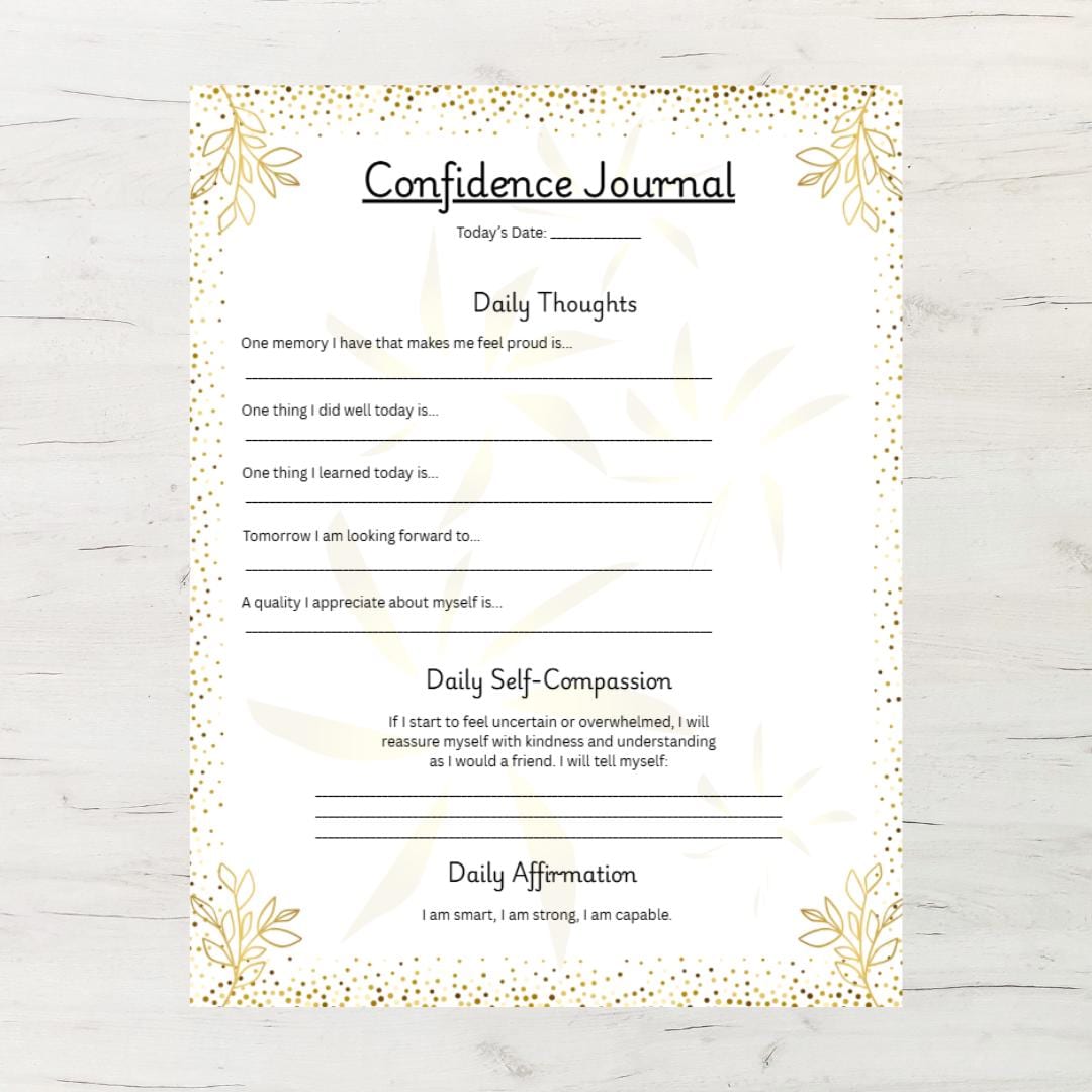 Daily Confidence Journal Printable Self-esteem Worksheet Mental Health ...