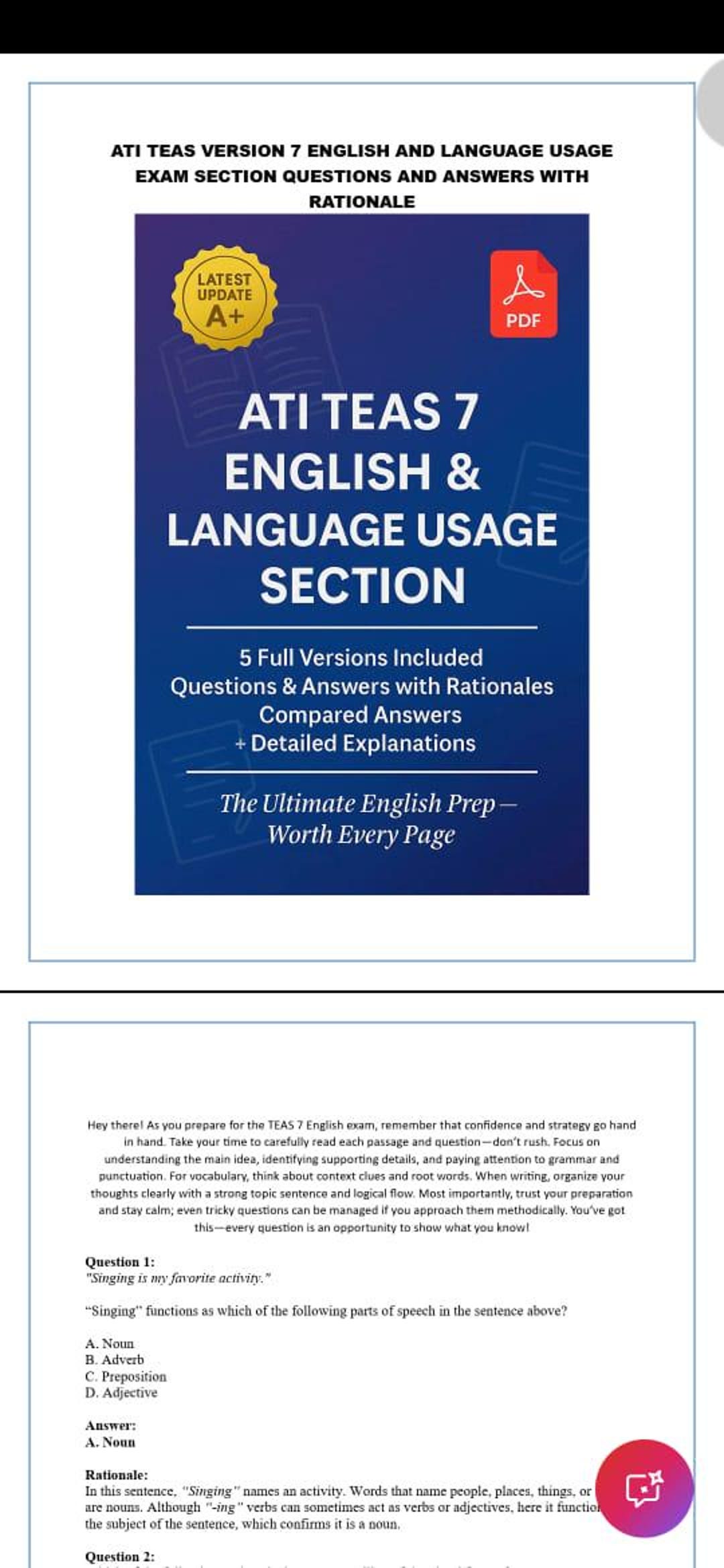 ATI TEAS Version 7 English Exam: Questions & Answers With Rationale - Etsy