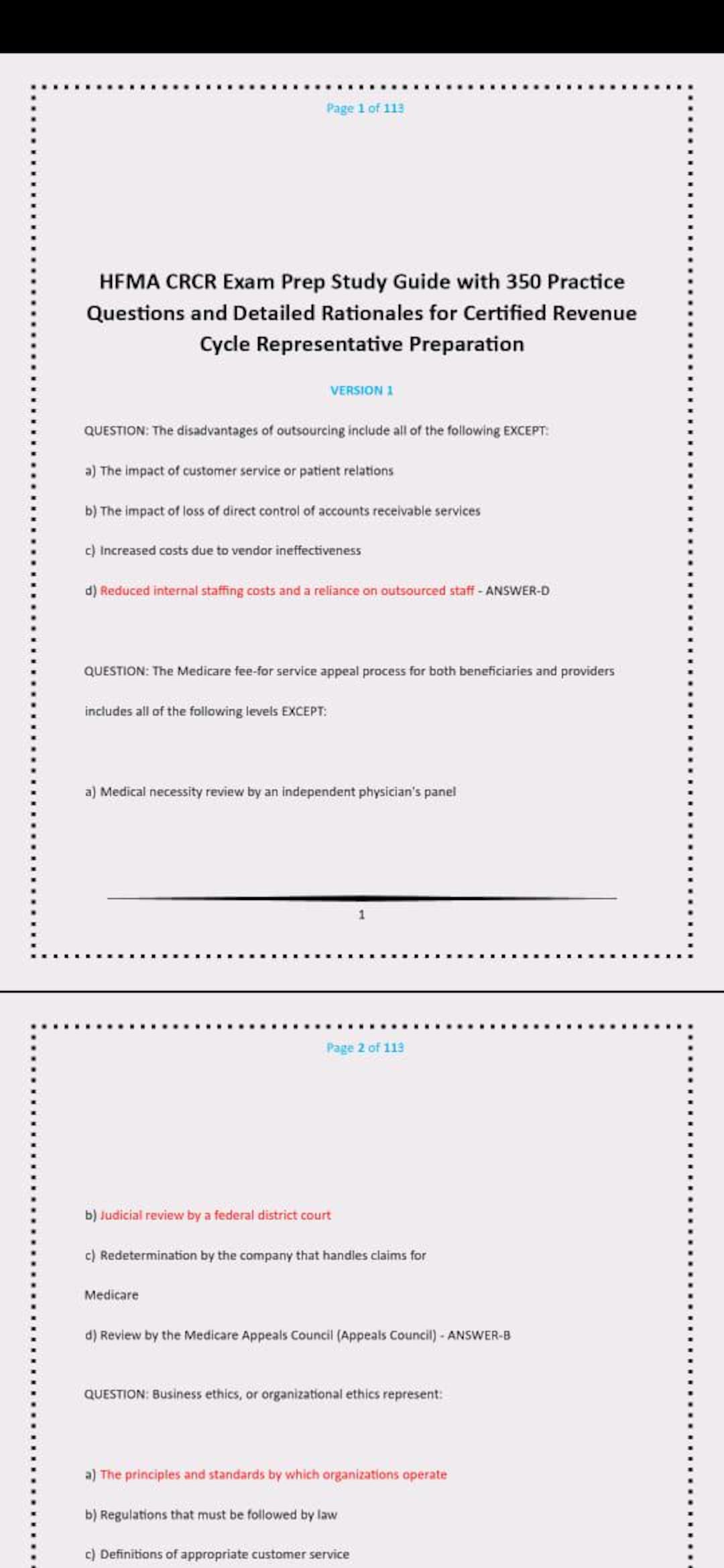 HFMA CRCR Exam Prep Study Guide: 350 Practice Questions - Etsy