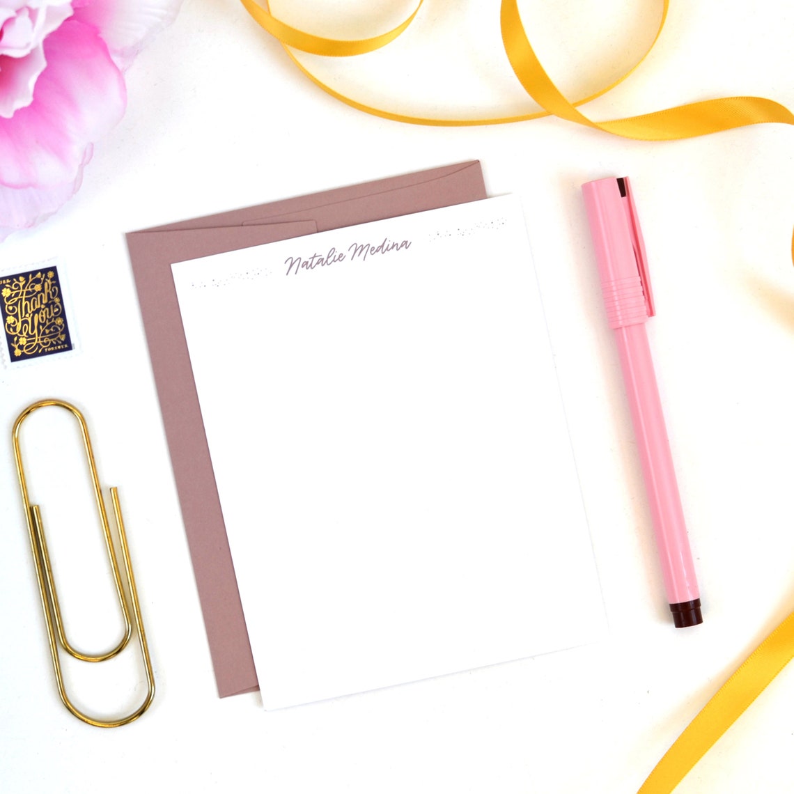 Personalized Stationery Set - Custom Color Flat Notes - Simple, Modern ...