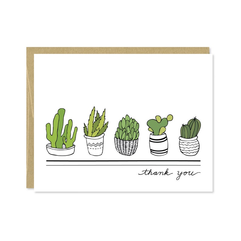 Succulents Thank You Card Thank You Note Cactus Card - Etsy