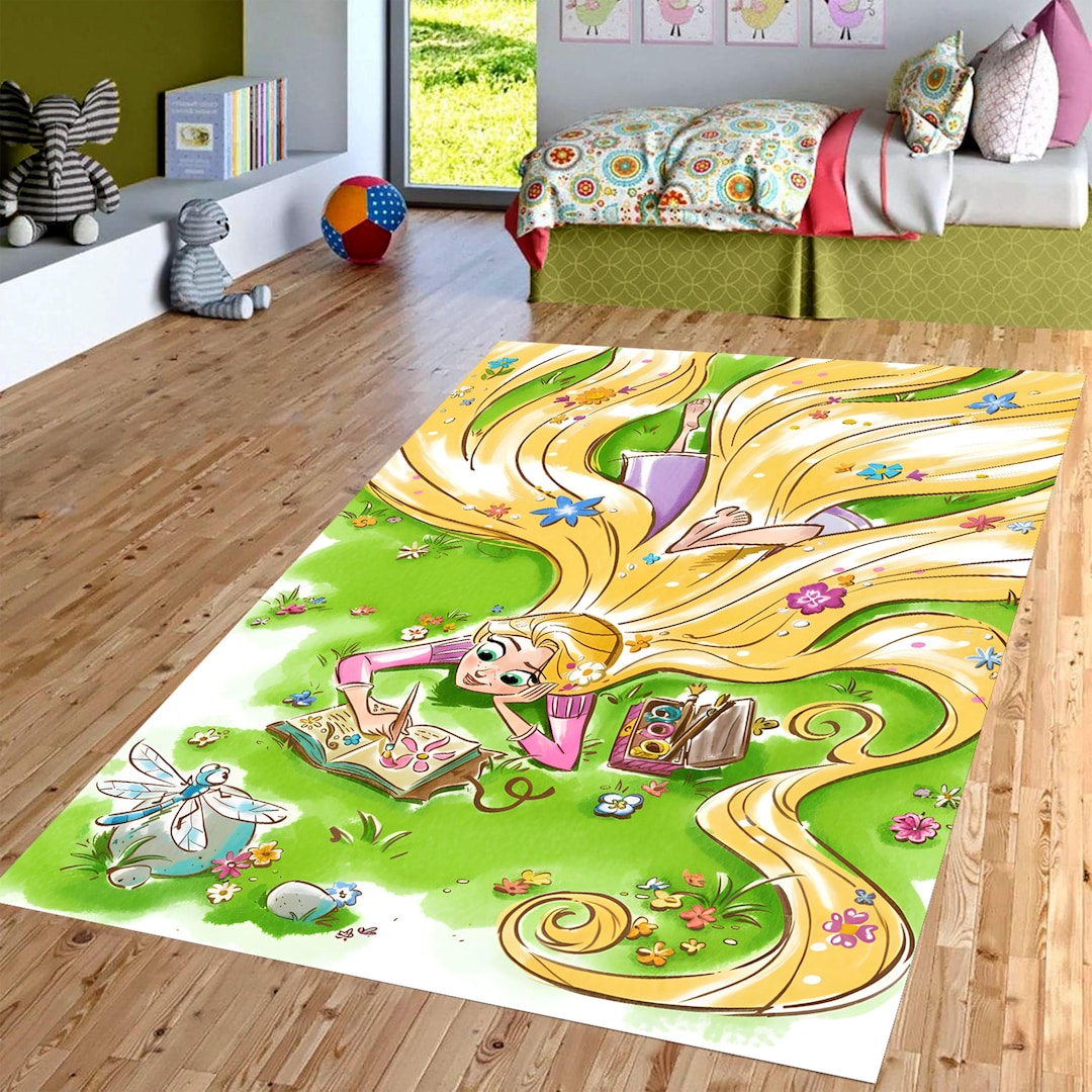 Long Hair Rapunzel Princess Rug: Fairy Tale Kids Room Carpet, Washable ...