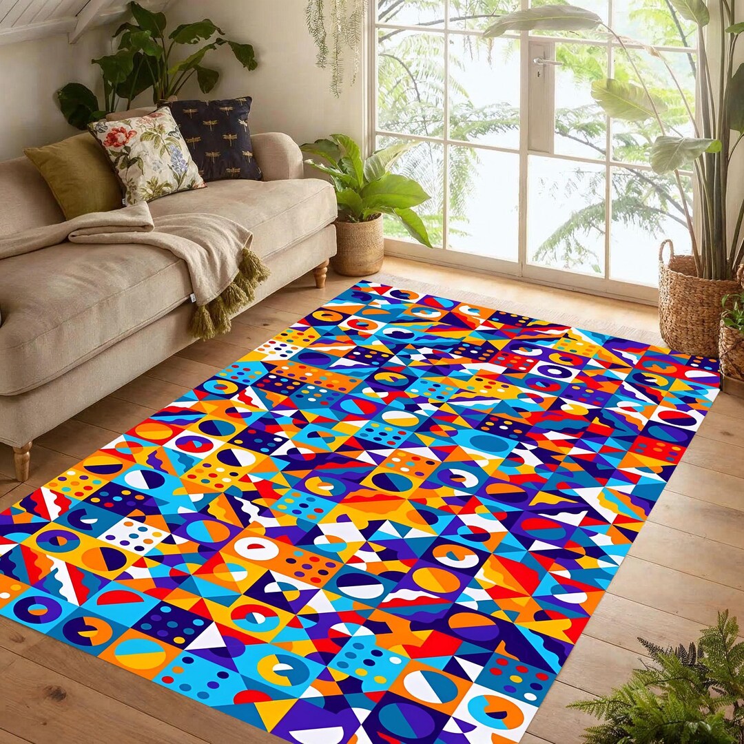 Color Pop Mosaic Rug: Bright Mid Century Modern Design, Non-slip ...