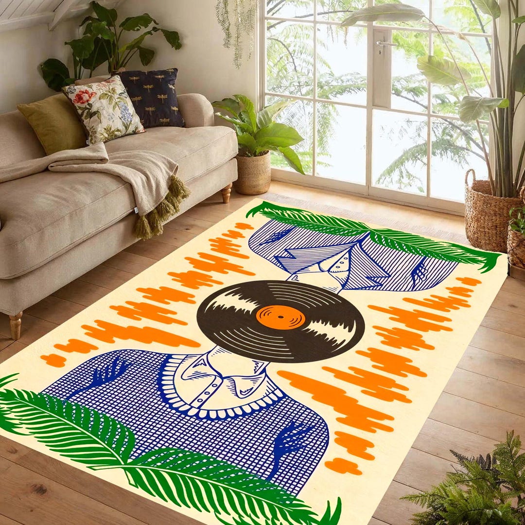 Vinyl Record Face Rug: Retro Pop Art Music Lover Area Carpet, Non Slip ...