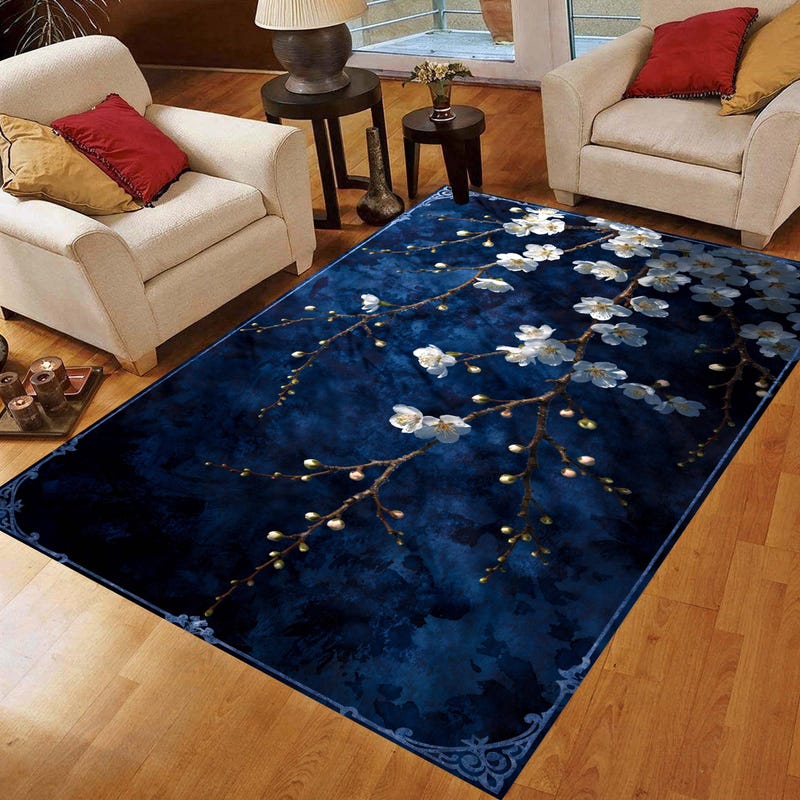 Moody Navy Blue Area Rug - Etsy