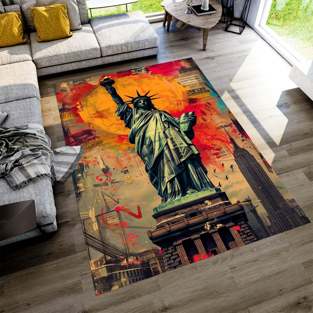 Statue of Liberty Rug: NYC Skyline Art, Soft Velvet, Non Slip Washable ...