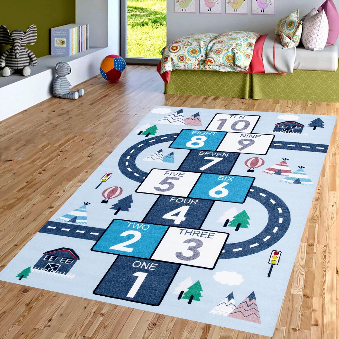 Kids Hopscotch Road Rug: Number Counting Play Mat, Washable Non Slip - Etsy