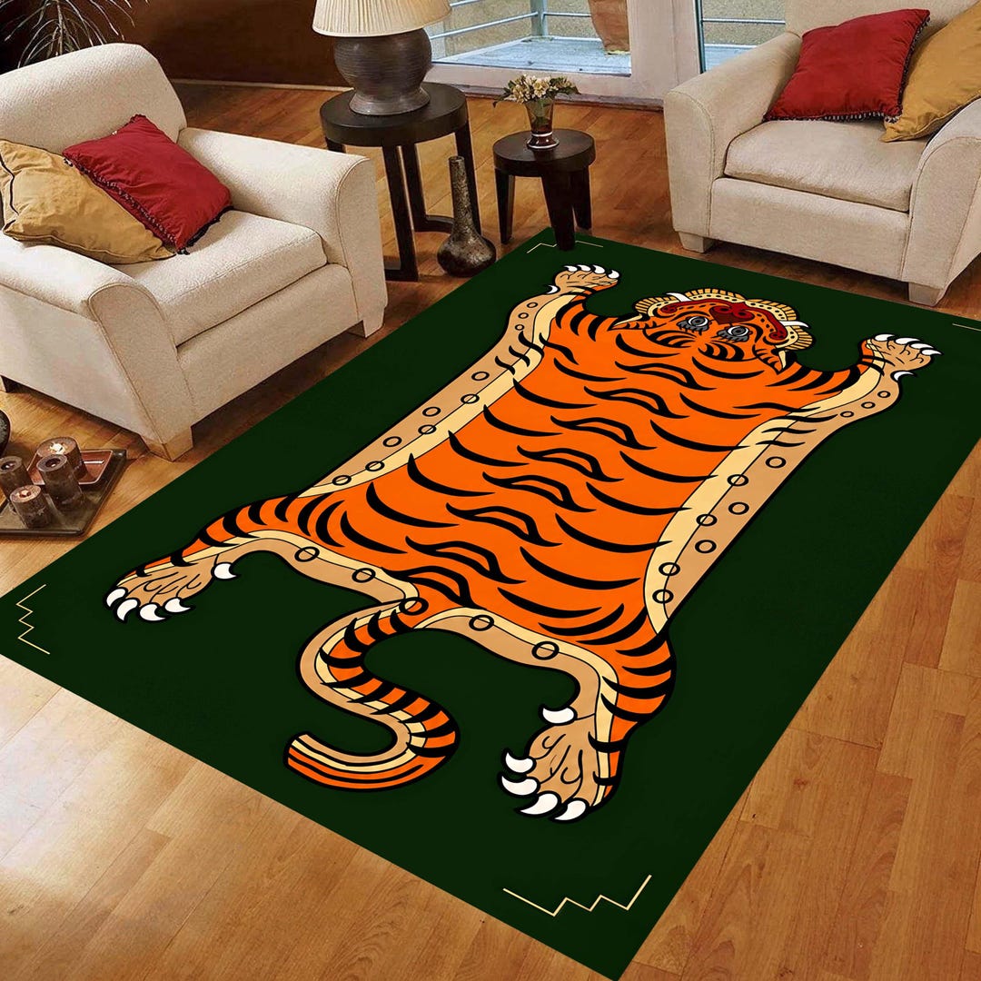 Tibetan Tiger Area Rug: Tiger Pelt Pattern Carpet, Machine-washable Non ...