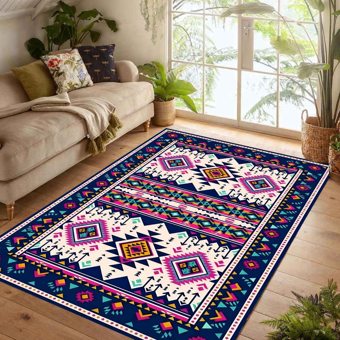 Aztec Boho Rug: Color Pop Tribal Design , Non Slip Washable - Etsy