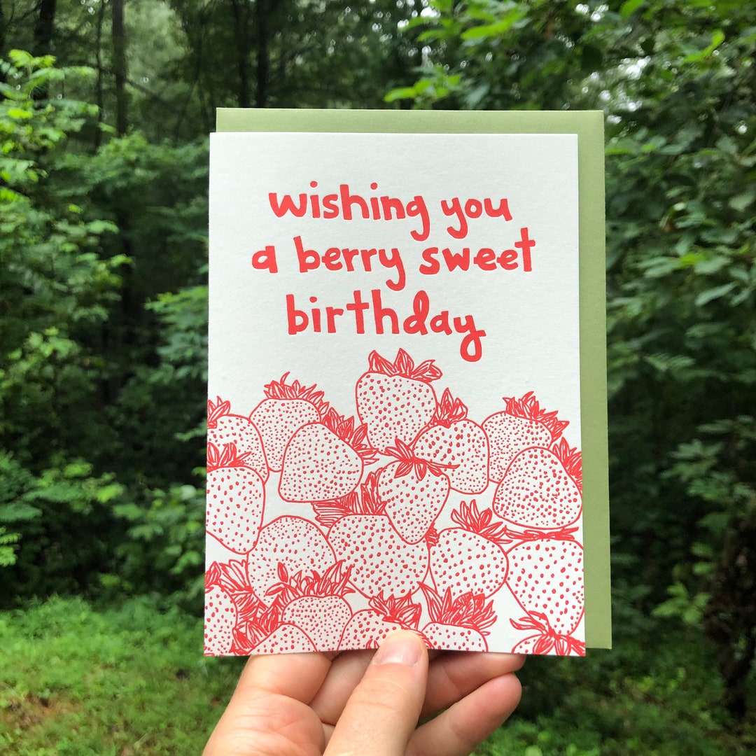 BERRY BIRTHDAY CARD Hand Drawn Strawberries Summer Birthday - Etsy