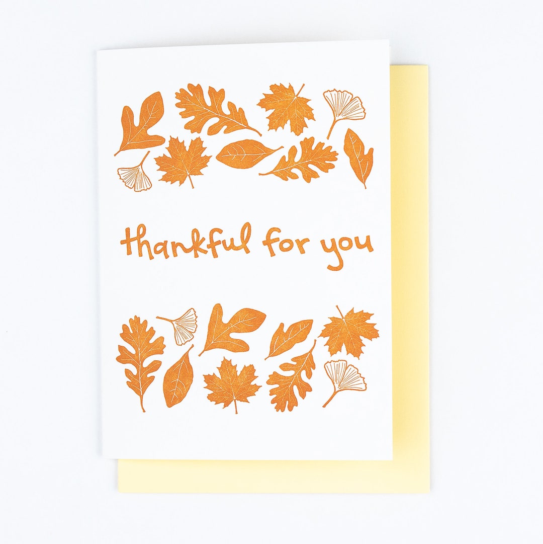 AUTUMN LEAF THANKFUL Letterpress Card, Autumn, Stationery, Fall Foliage ...