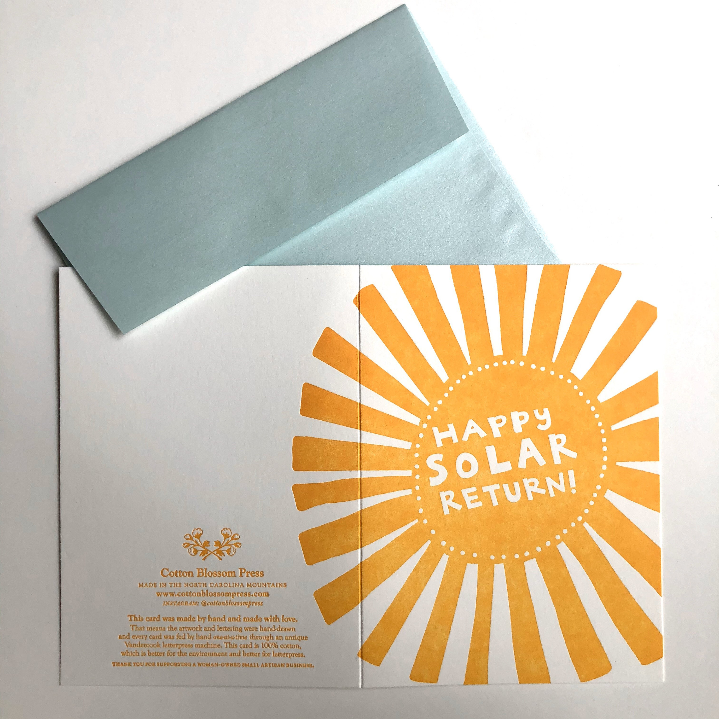 HAPPY SOLAR RETURN Birthday Card / Letterpress Greeting Card / | Etsy