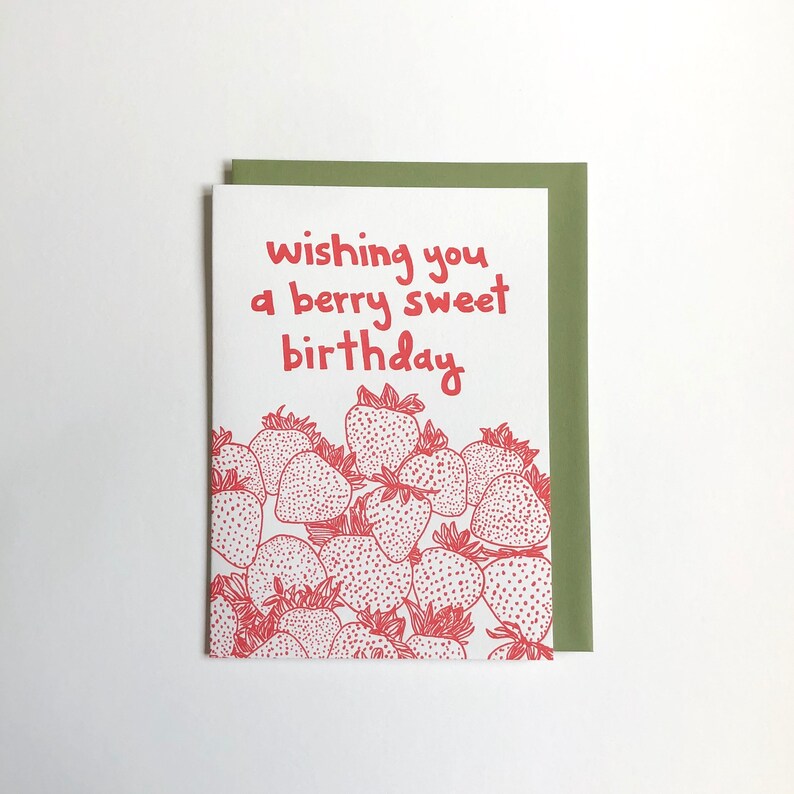 BERRY BIRTHDAY CARD Hand Drawn Strawberries Summer Birthday | Etsy