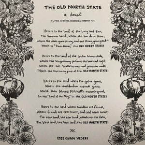 The OLD NORTH STATE North Carolina Toast, Large Letterpress Botanical ...