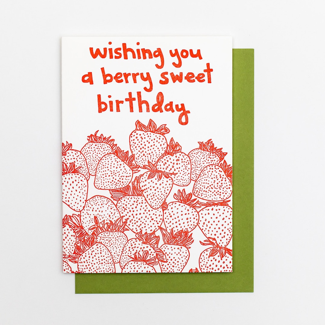 BERRY BIRTHDAY CARD, Hand Drawn Strawberries, Summer Birthday Card ...