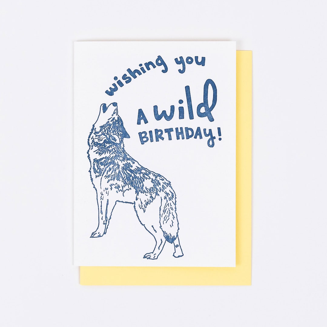 WILD WOLF BIRTHDAY Card, Letterpress Greeting, Child Birthday, Boy ...