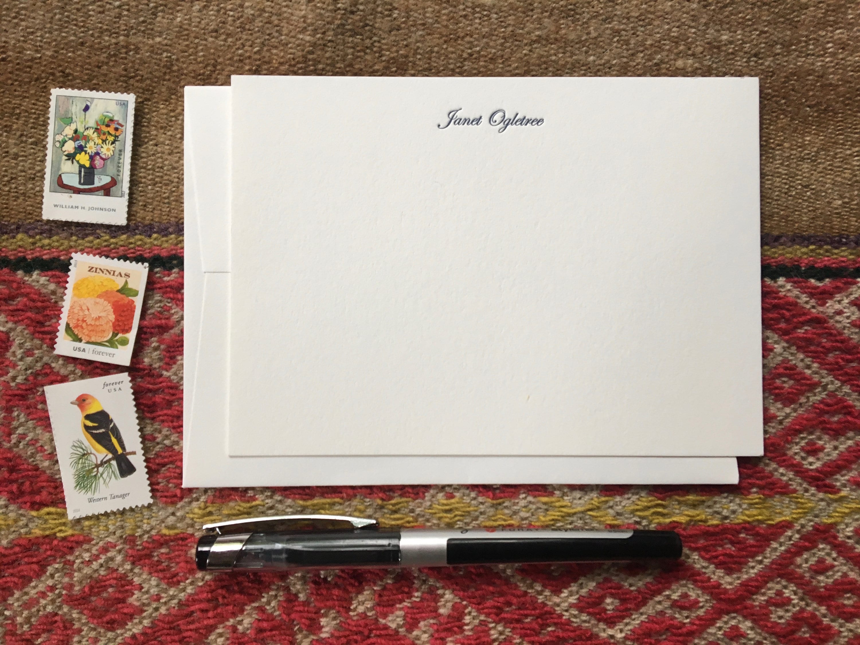 Personalized Letterpress Stationery Set of 50 – Edwardian Script Cotton ...