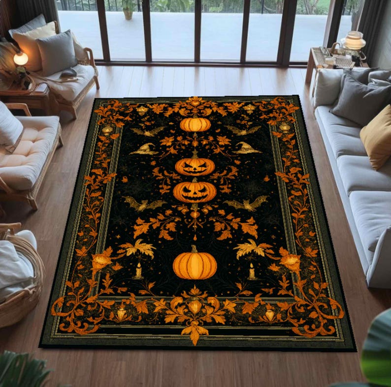Halloween Pumpkin Rug, Gothic Spooky Carpet, Washable Non Slip ...