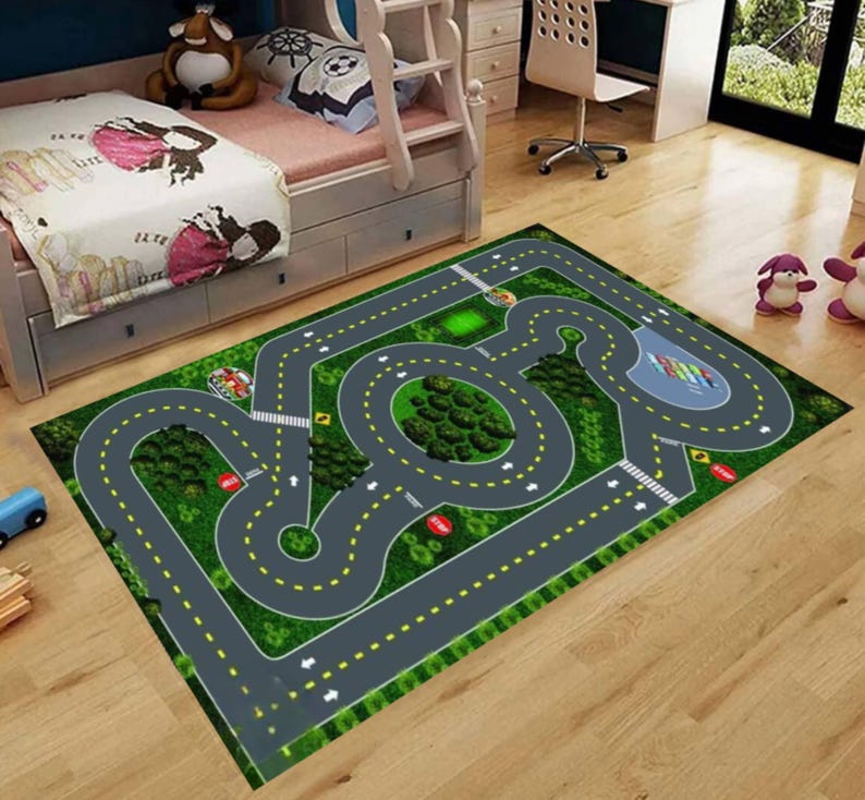 Kids Road Track Play Rug, Washable Non Slip Car Play Mat, Toddler ...