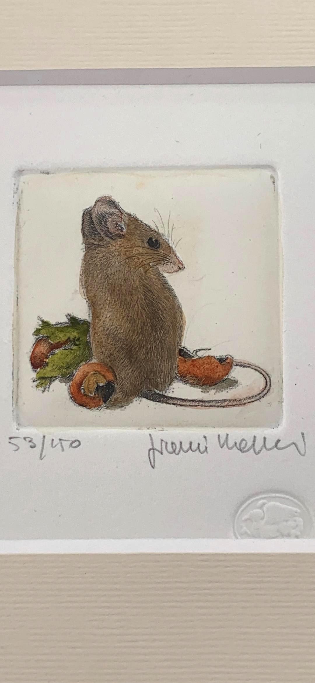 Vintage Field Mouse Etching by Jennie Weller, Hand-colored Italian ...