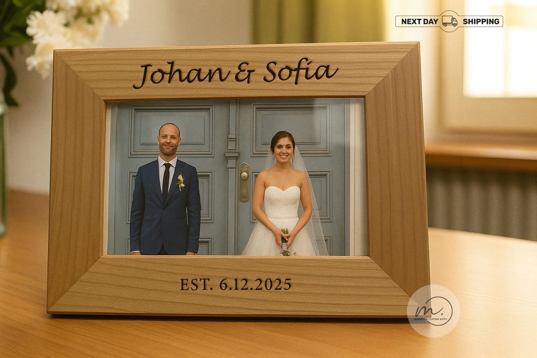 Engraved Wood Photo Frame, Personalized Wedding Gift, Handmade - Etsy