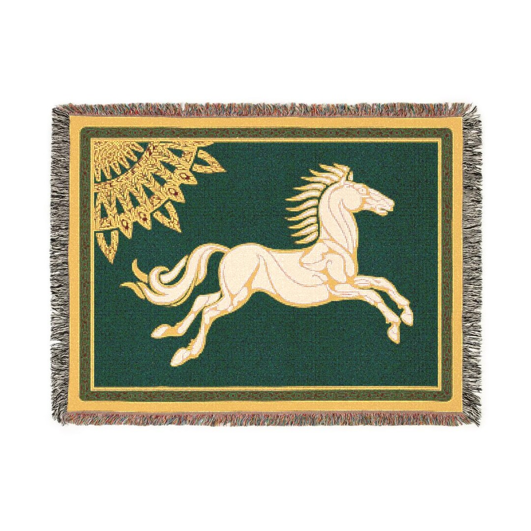 Rohan Horse Woven Throw Blanket – LOTR Inspired Green Tapestry, Middle ...
