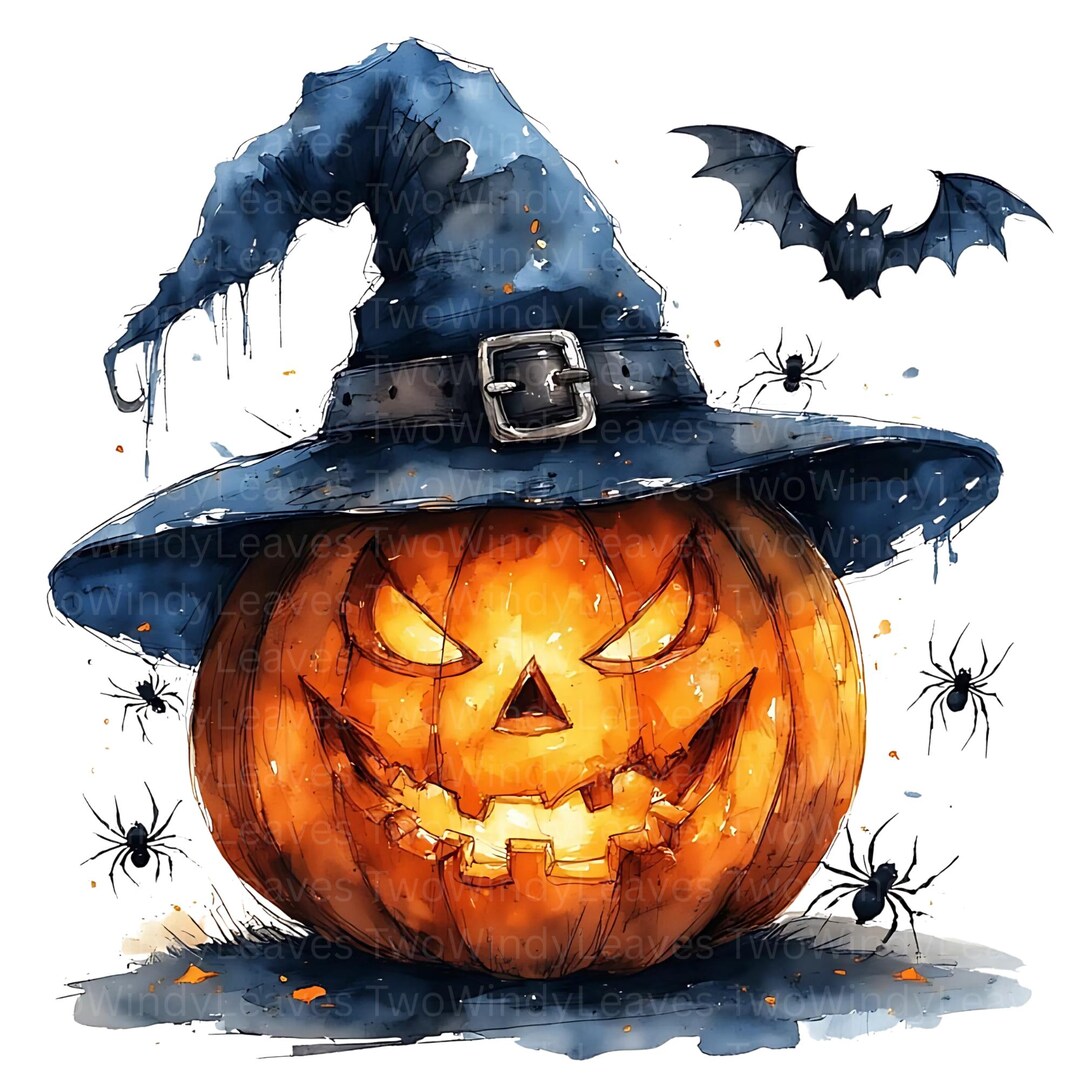 Pumpkin Clipart Bundle Halloween: Witch Hat Jack O’ Lanterns Digital ...