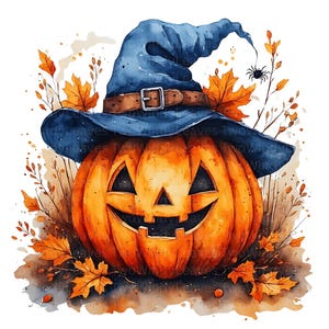 Pumpkin Clipart Bundle Halloween: Witch Hat Jack O’ Lanterns Digital ...