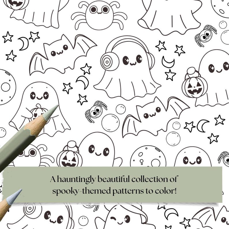 Spooky & Cute Halloween Patterns Coloring Pages | 12 Printable Pages ...