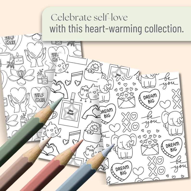 Self Love Patterns Coloring Pages for Adults & Kids | Motivational ...
