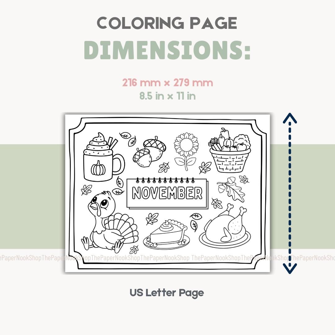 November Coloring Page Printable | Thanksgiving & Fall Coloring Sheet ...